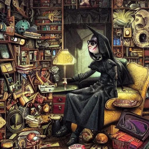 lonely goth nerd sitting in cluttered room alone, by | Stable Diffusion ...