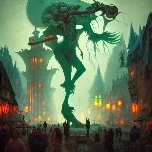 “a troll and goblin marketplace, neon lights, Nordic | Stable Diffusion ...