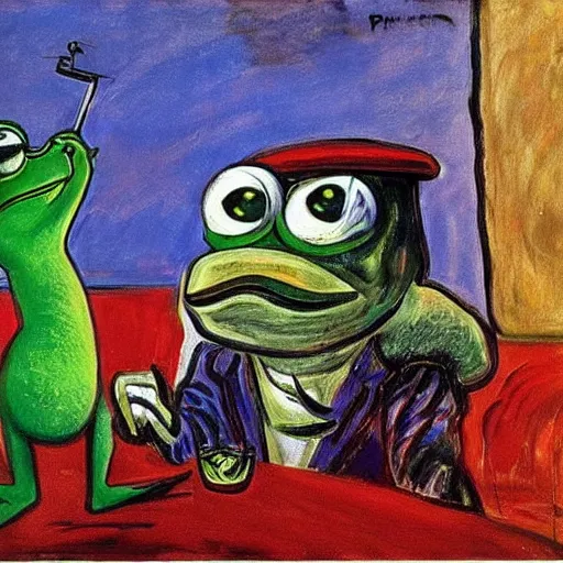 pepe the frog with salvadore dali mustache, bohemian | Stable Diffusion ...