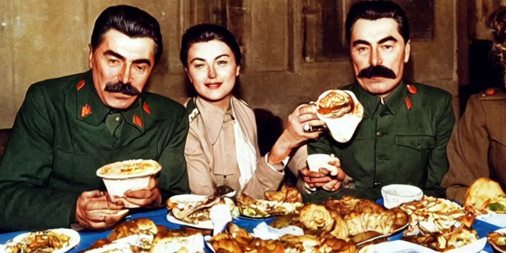 Joseph Stalin and Maria Sharapova eating lunch, 4k | Stable Diffusion ...