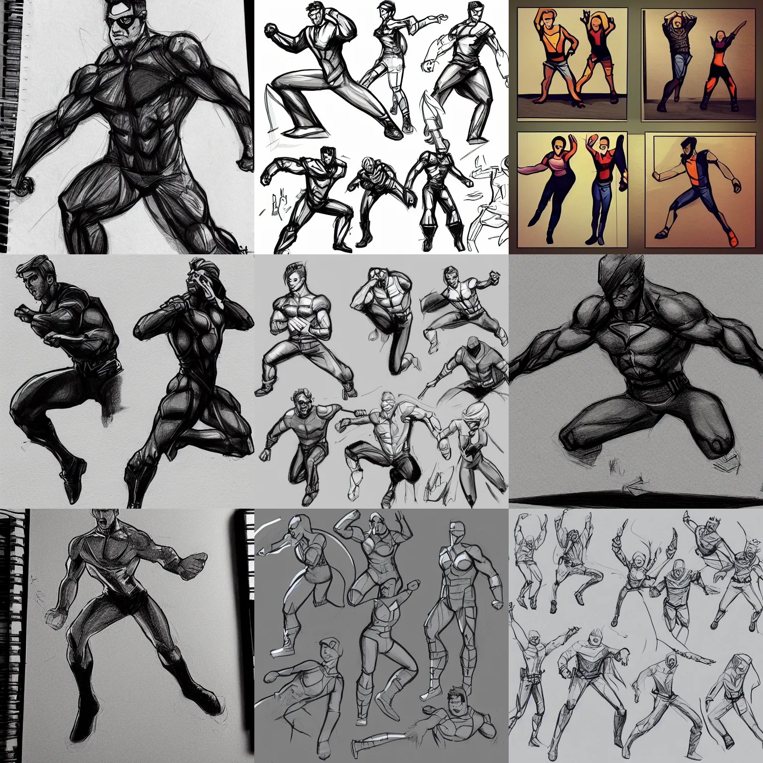 Dynamic Hero Poses Practice Sketches Pushed Stable Diffusion