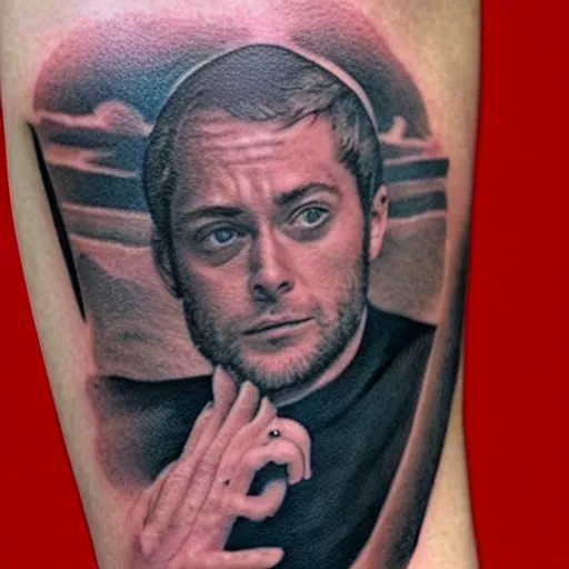 a new arm tattoo of jude law as the pope | Stable Diffusion