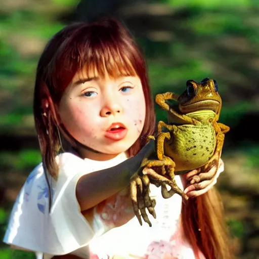 a messy little girl holding a fat slimy toad up to the | Stable ...