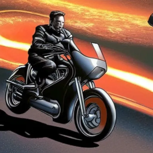elon musk riding motorcycle in space, hd photo | Stable Diffusion