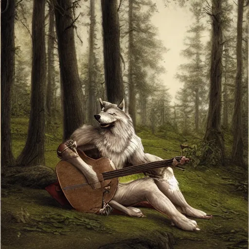 an anthropomorphic wolf in a forest by the river with | Stable ...