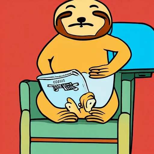 sloth, wearing diaper, sitting on couch, beside pile | Stable Diffusion