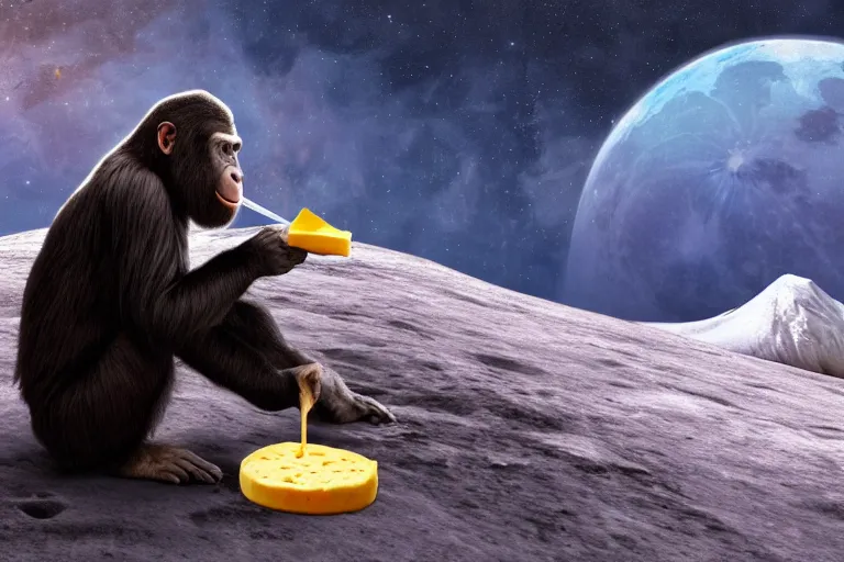 a matte painting of an ape as astronaut eating cheese | Stable ...