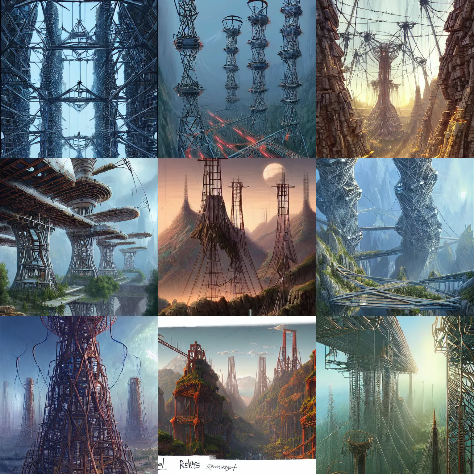 cabels connecting towers, organic structure, | Stable Diffusion | OpenArt