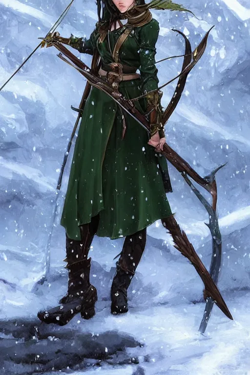 A female elven hunter holding a bow standing in the | Stable Diffusion ...