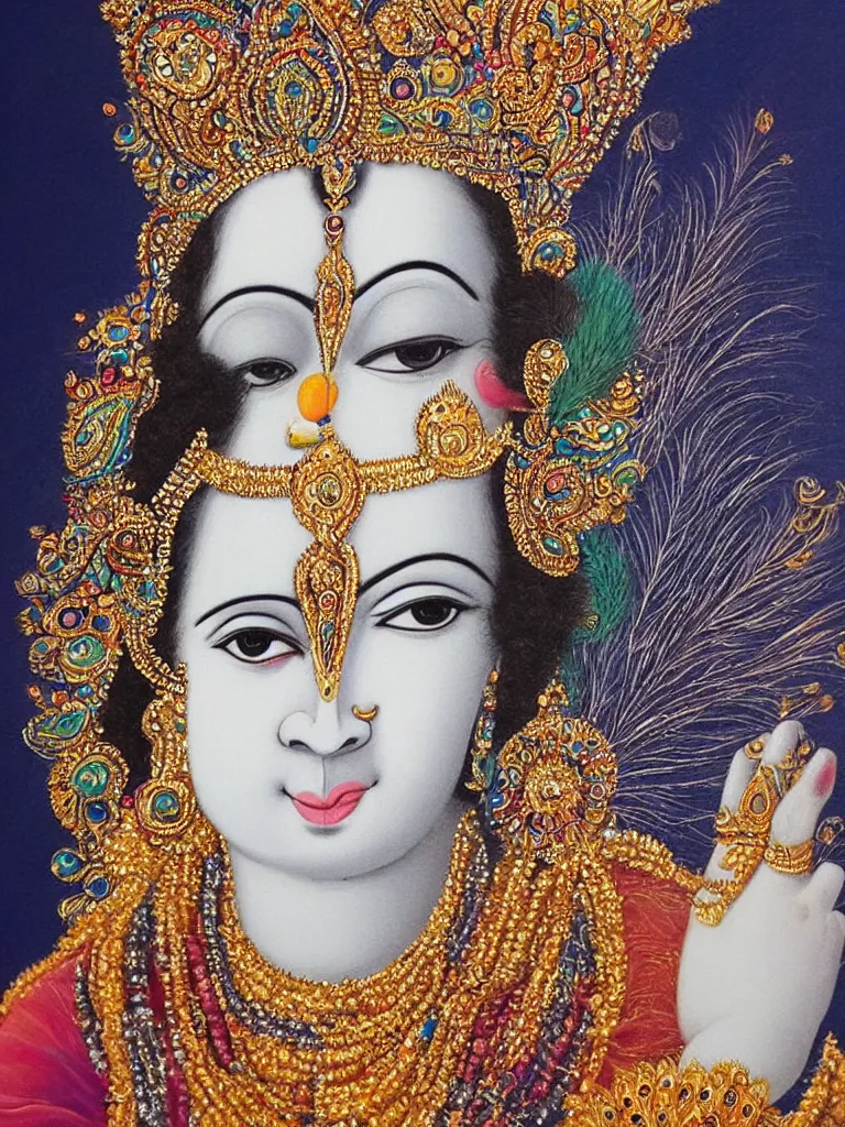 a close up portrait of lord krishna, wearing a crown | Stable Diffusion | OpenArt