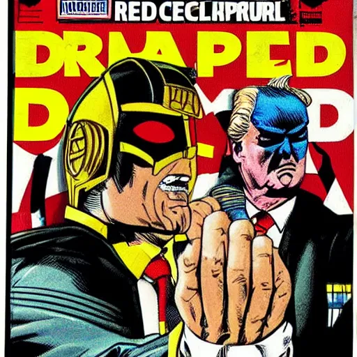 judge dredd arresting donald trump. 2000ad comic book | Stable Diffusion