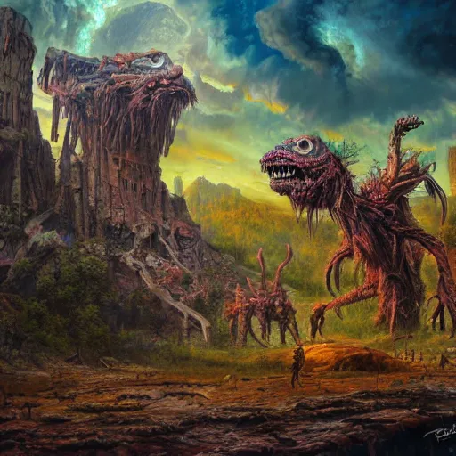 humans exploring ancient post - apocalyptic planet, | Stable Diffusion