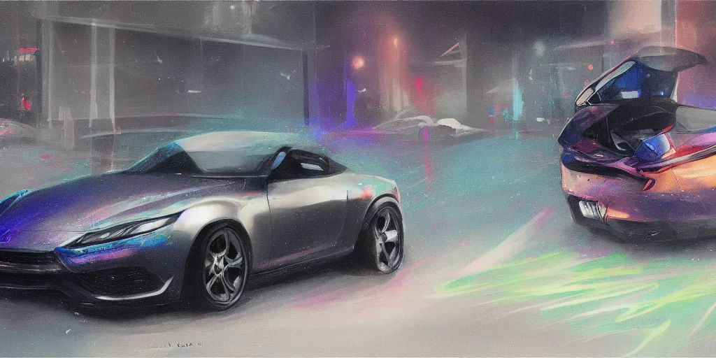 full view of a single sport car, driver leaning on the | Stable Diffusion