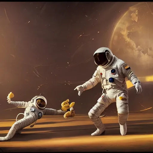 astronaut monkeys laughting throwing bananas on each | Stable Diffusion