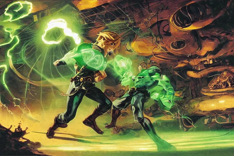 illustration of link fighting an underground electric | Stable ...