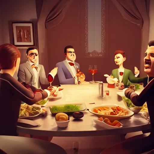 a happy mafia family celebrating having dinner around | Stable ...