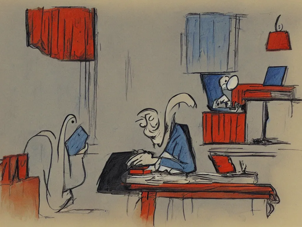 colorful sketch of a ghost writing a book at a desk, | Stable Diffusion ...