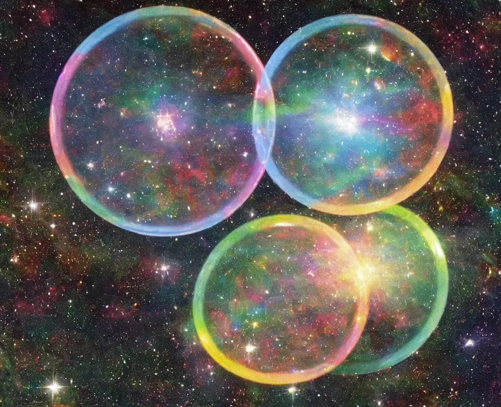 a giant holographic soap bubble floating in space, | Stable Diffusion | OpenArt