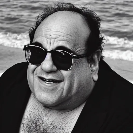 Goth Danny Devito beach photoshoot | Stable Diffusion