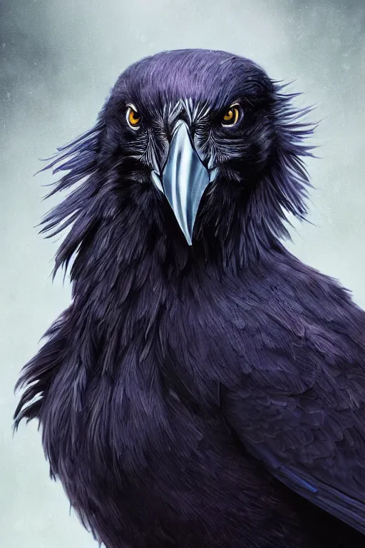 Majestic and regal portrait of a female Raven, DC | Stable Diffusion