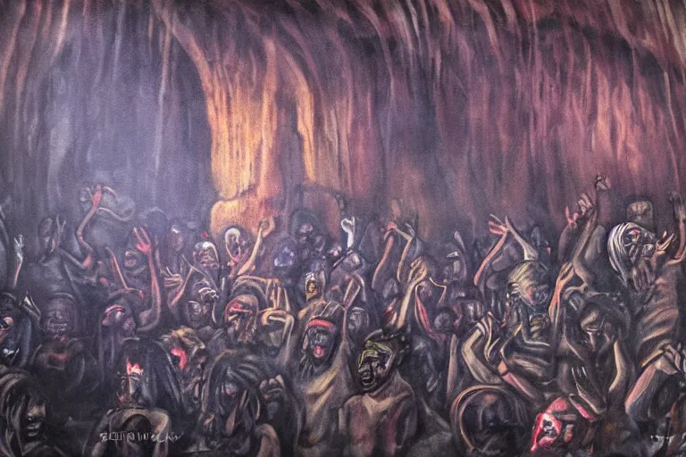 Stone Age rave in a cave, soot painting by Steven | Stable Diffusion ...