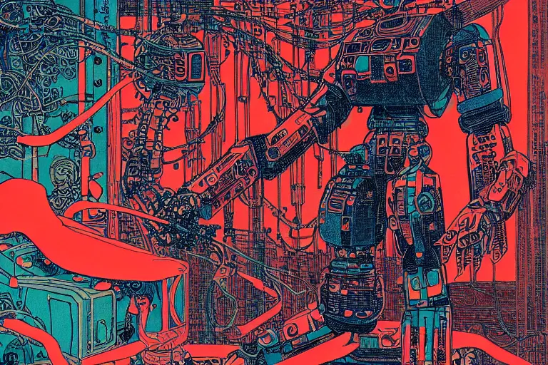 risograph grainy drawing vintage sci - fi, satoshi kon | Stable ...