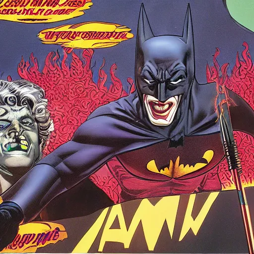 a matte grand scale painting of batman on fire joker | Stable Diffusion ...