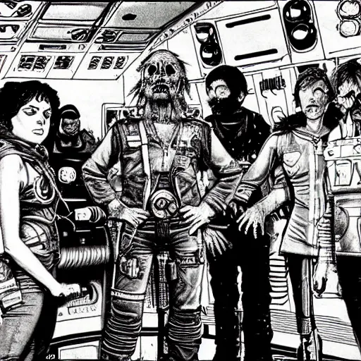scruffy punk starship crew in engine room of nostromo, | Stable ...