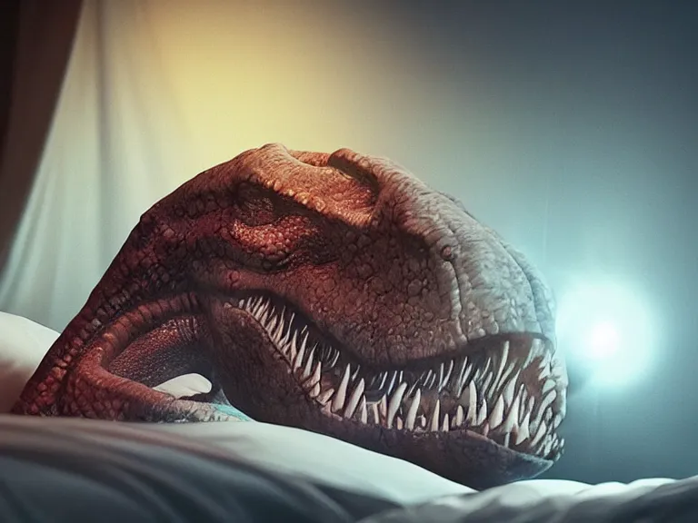 sleeping!!!!! cute t - rex in bed!!!!!, ultra | Stable Diffusion | OpenArt