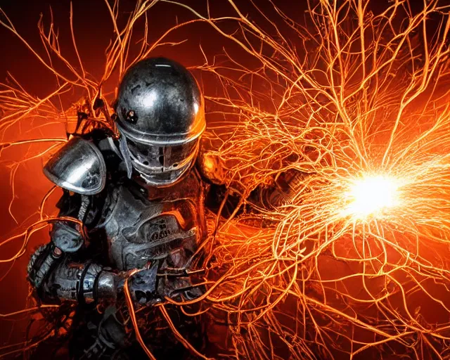 complex steel armor broken cables creature, helmet, | Stable Diffusion ...