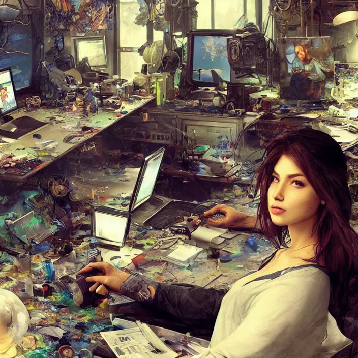 a computer graphics artist with a ballcap in a messy | Stable Diffusion ...