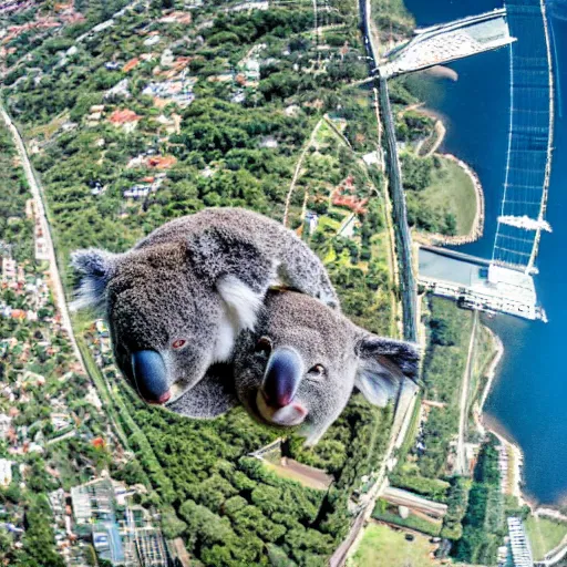 a photo of a koala skydiving above sydney. action | Stable Diffusion ...