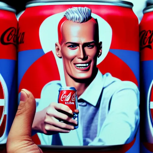 coca cola man drinking a can of soda with max | Stable Diffusion