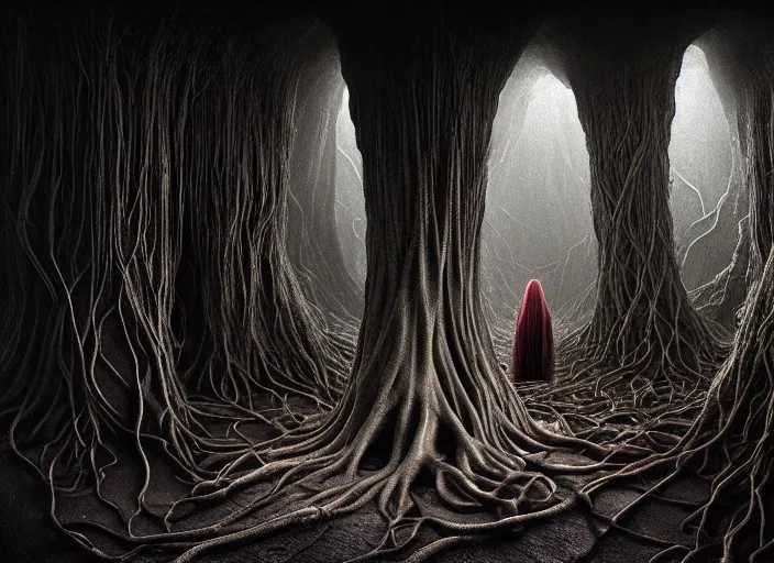 photo of roots growing down from a ceiling in an | Stable Diffusion ...