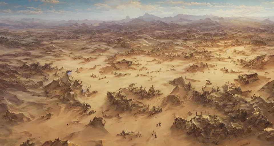 A birdview landscape painting of a desert with | Stable Diffusion | OpenArt