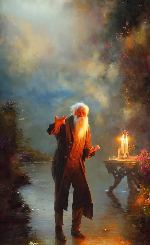 an old necromancer kneeling down trying to resurrect | Stable Diffusion ...