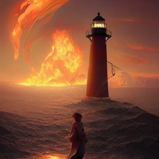 ultra realistic illustration, a lighthouse on fire in | Stable Diffusion
