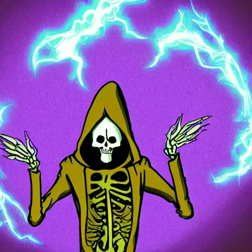 hooded figure with a skeleton face shooting purple | Stable Diffusion ...