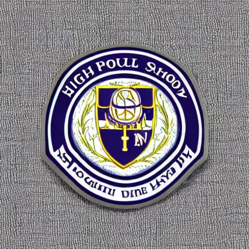 high school badge, lapel, pinnable, angled, highly | Stable Diffusion