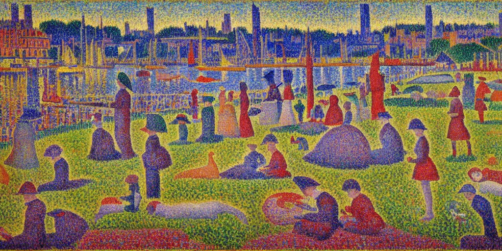 a london landscape in the style of georges seurat and | Stable ...