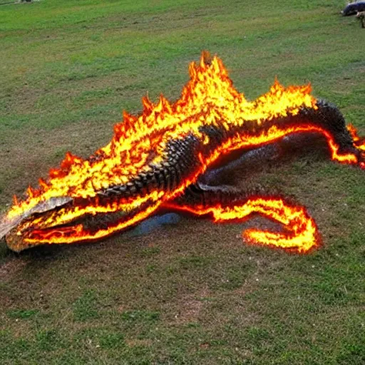 An enormous monitor lizard made of fire. It has wings | Stable Diffusion