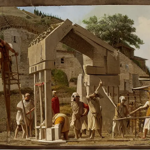 a group of romans building a house with an ancient | Stable Diffusion ...