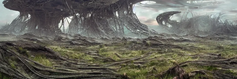 Dystopian alien landscape, mysterious technology | Stable Diffusion ...