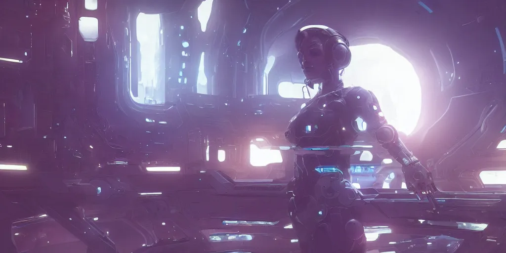 girl in the sci - fi heavy suite with monitor in | Stable Diffusion | OpenArt