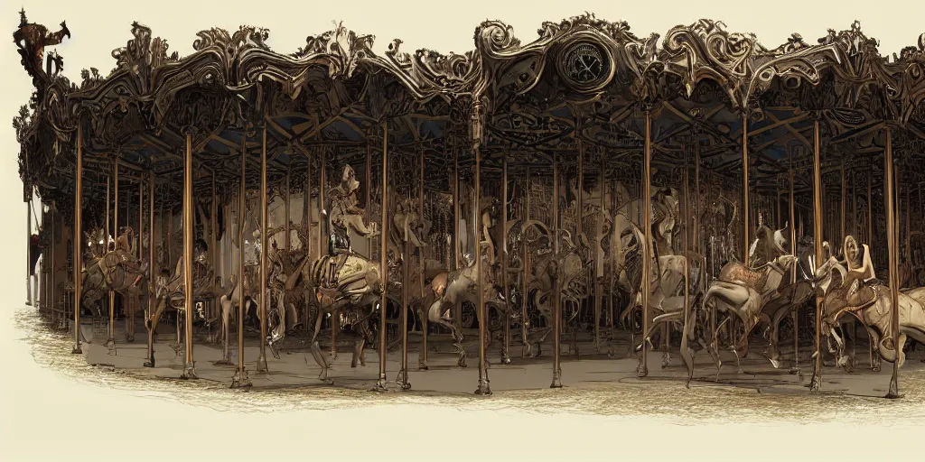 a haunting illustration of a gothic carousel Ralph | Stable Diffusion