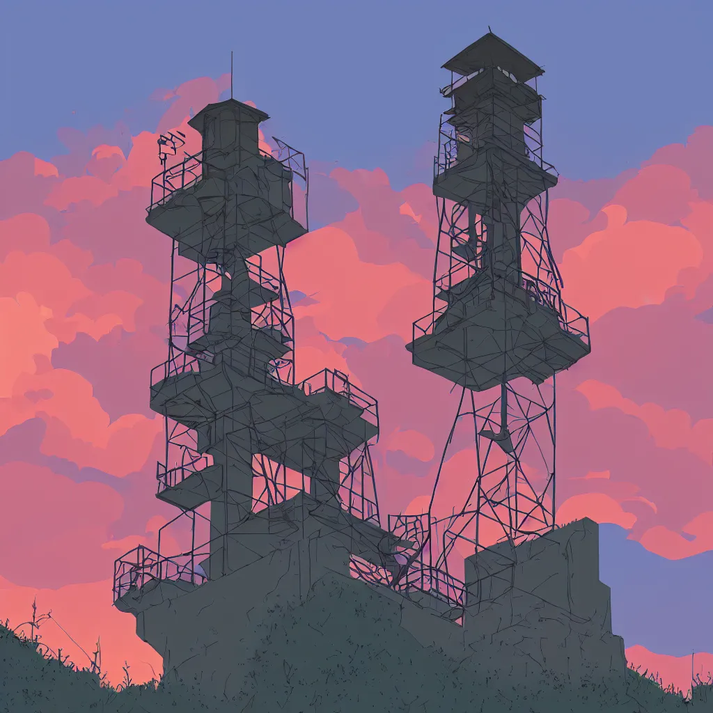 isometric view of a firewatch tower at sunset by james | Stable Diffusion | OpenArt
