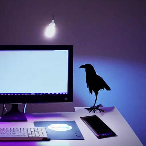 a still of a raven hacking a computer, led lights, | Stable Diffusion ...