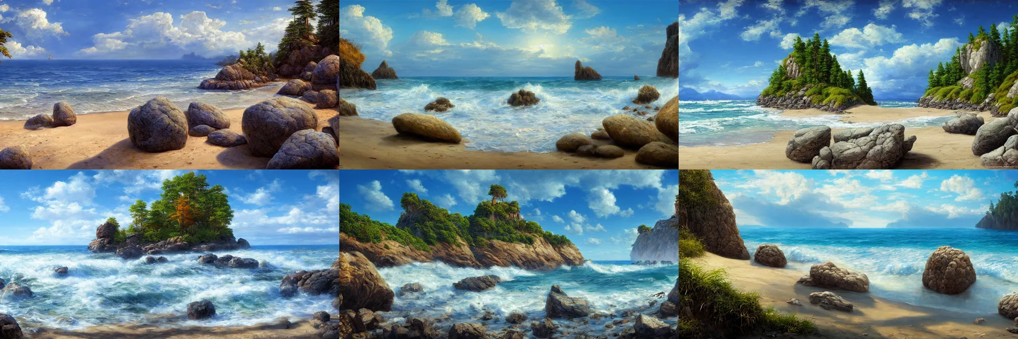 Windows 10 wallpaper beach rocks scenery remastered, | Stable Diffusion ...