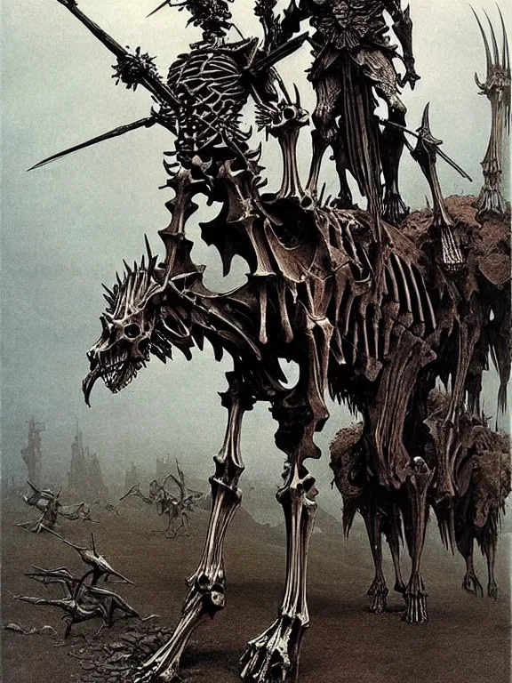A spiked centaur skeleton with armored joints stands. | Stable Diffusion