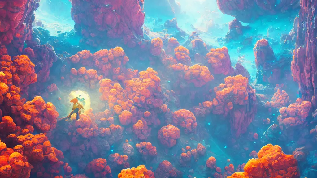 ancient alien planet covered in colorful coral reefs | Stable Diffusion ...